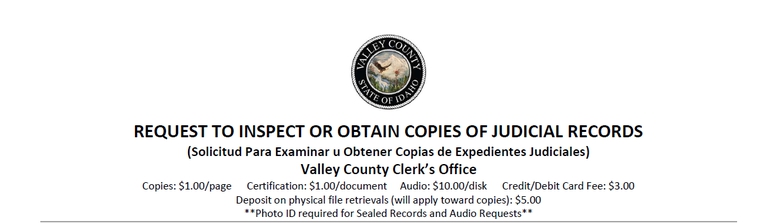 Official Website of Valley County, Idaho - Request of Judicial Records